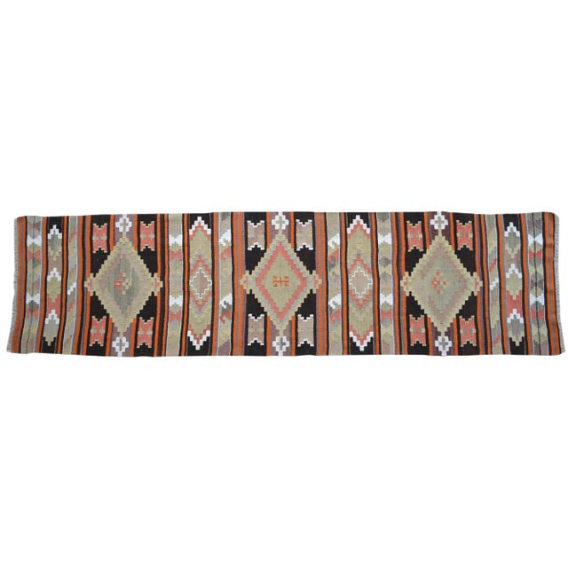 Vintage Turkish Handmade Kilim Runner Rug - 2'9" X 10'8" | Chairish