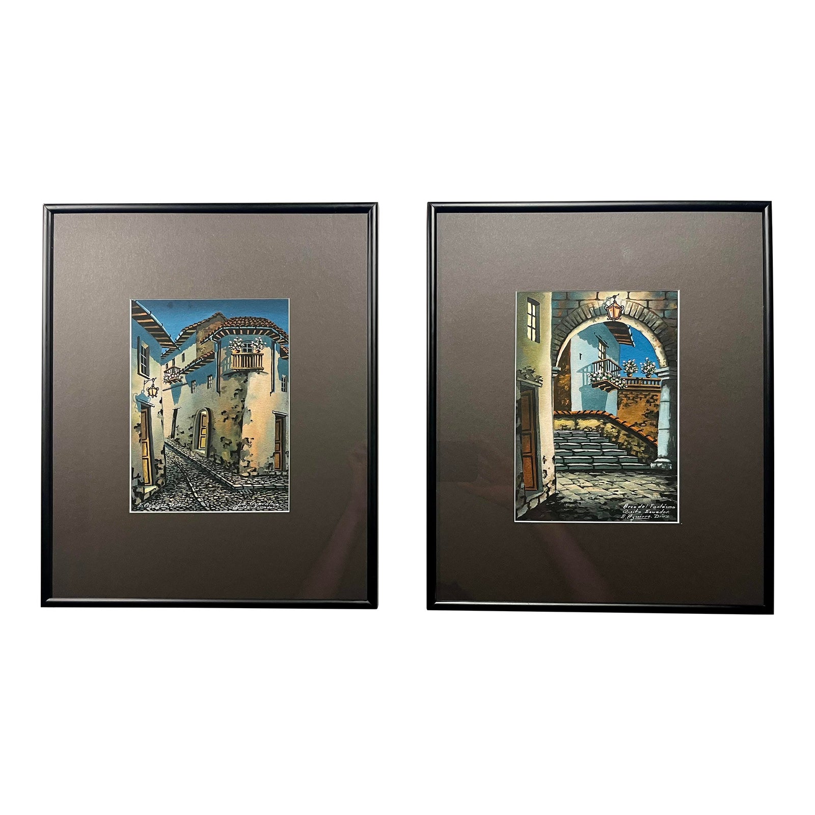Set of Two 1950's Quito Ecuador by E. Aguirre Diaz Original Watercolor ...