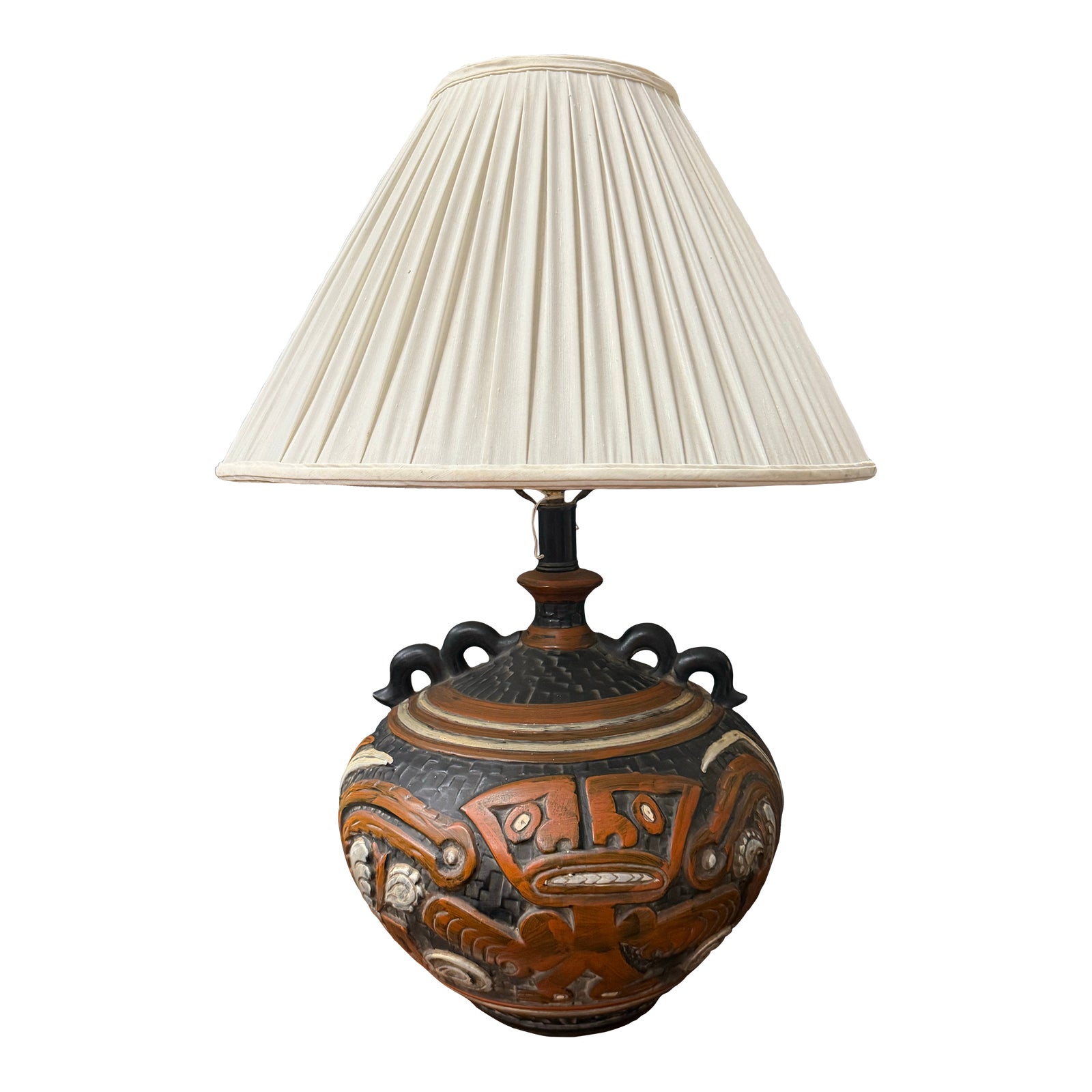 1970’s Tiki Mayan Gods Large Pottery Table Lamp | Chairish