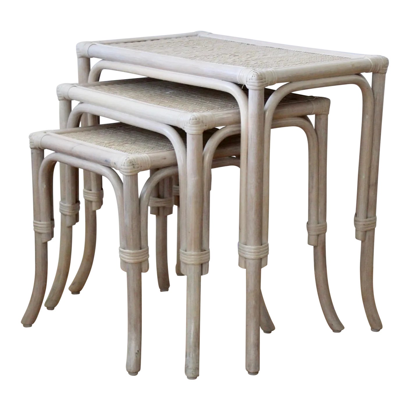 Coastal Bamboo Rattan Rectangular Nesting Tables-Set of 3 | Chairish