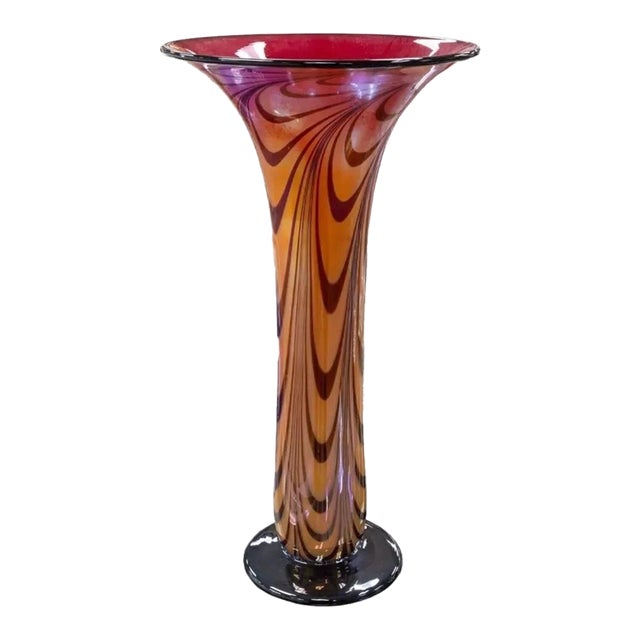 Rick Strini Signed Modern Contemporary Orange Red and Black Blown Glass ...