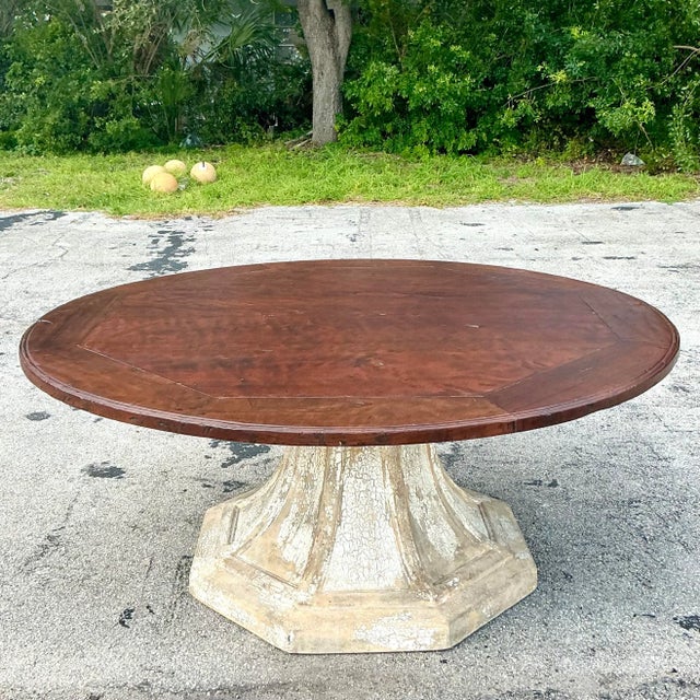 Vintage Boho Patinated Concrete Pedestal With Custom Wood Top Dining ...