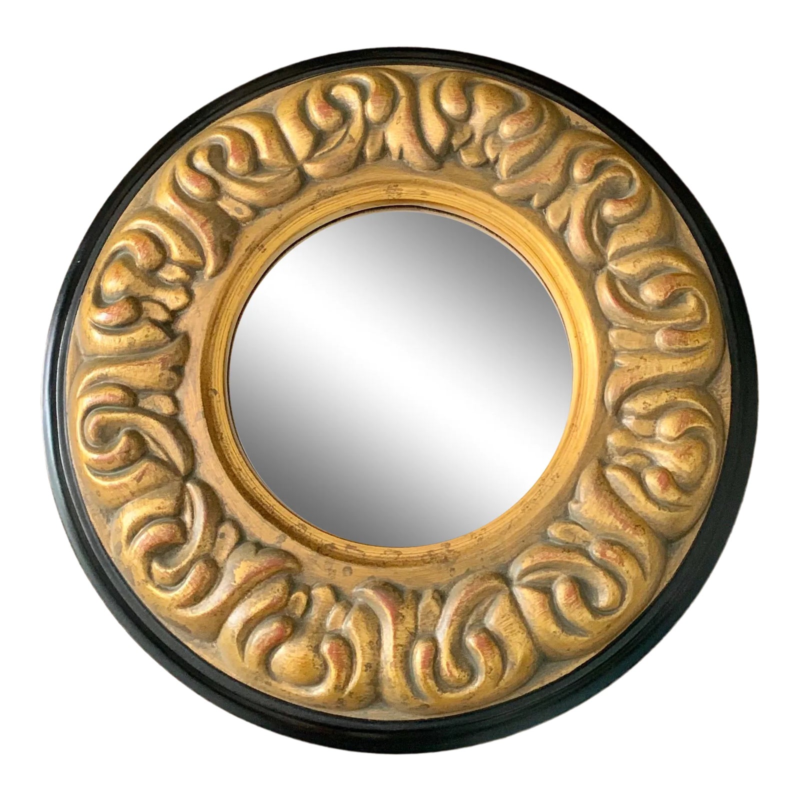 1990s Vintage Bombay Company Round Gold Accent Scroll Mirror | Chairish