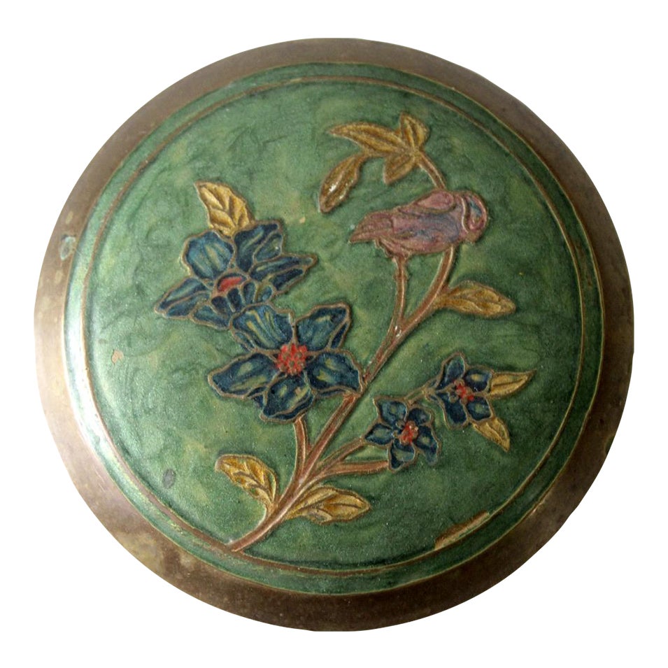 Vintage Painted Enamel Brass Box | Chairish