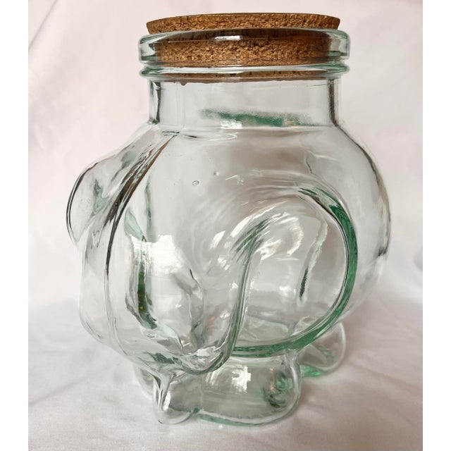 Late 20th Century Large Italian Elephant Glass Jar With Cork Lid | Chairish