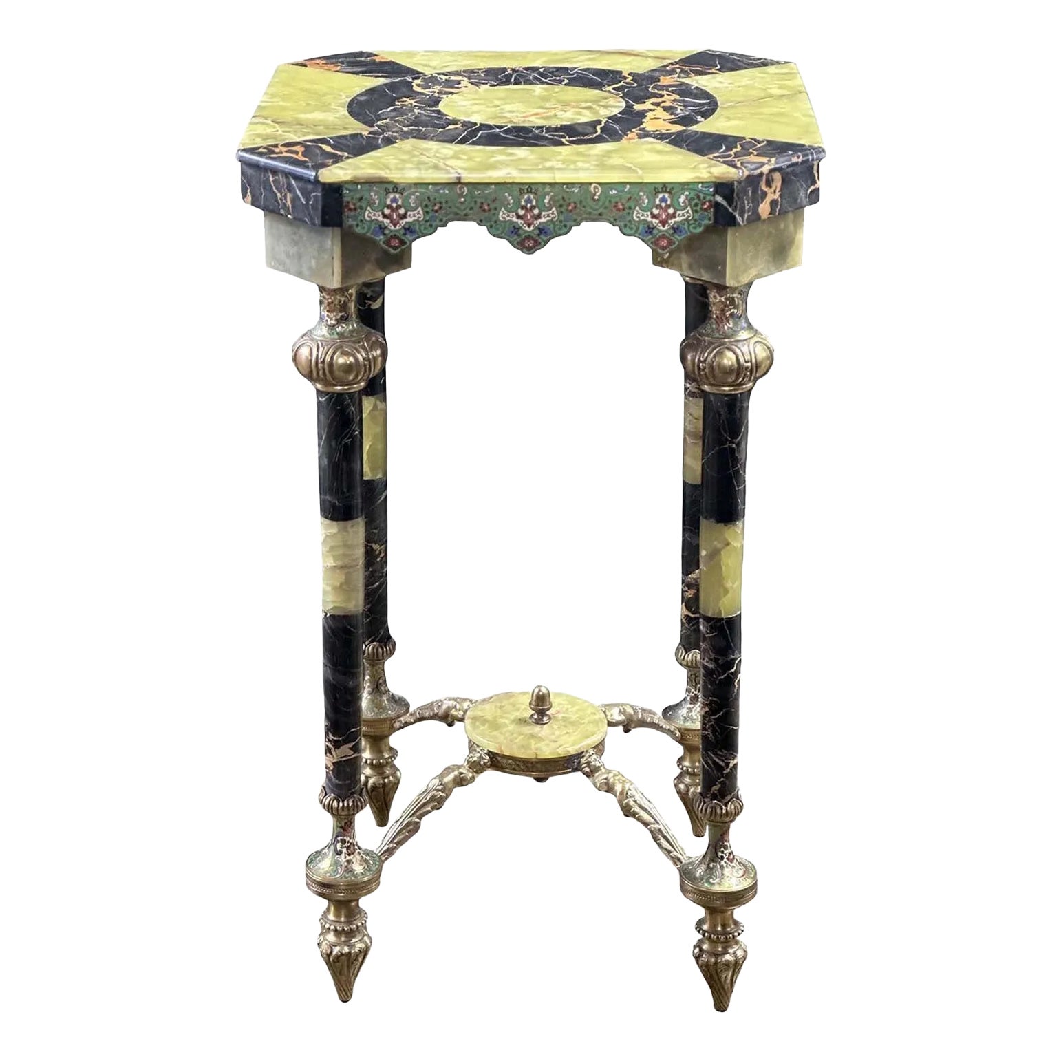 French Late 19th Century Onyx and Marble Cloisonné Side Table | Chairish