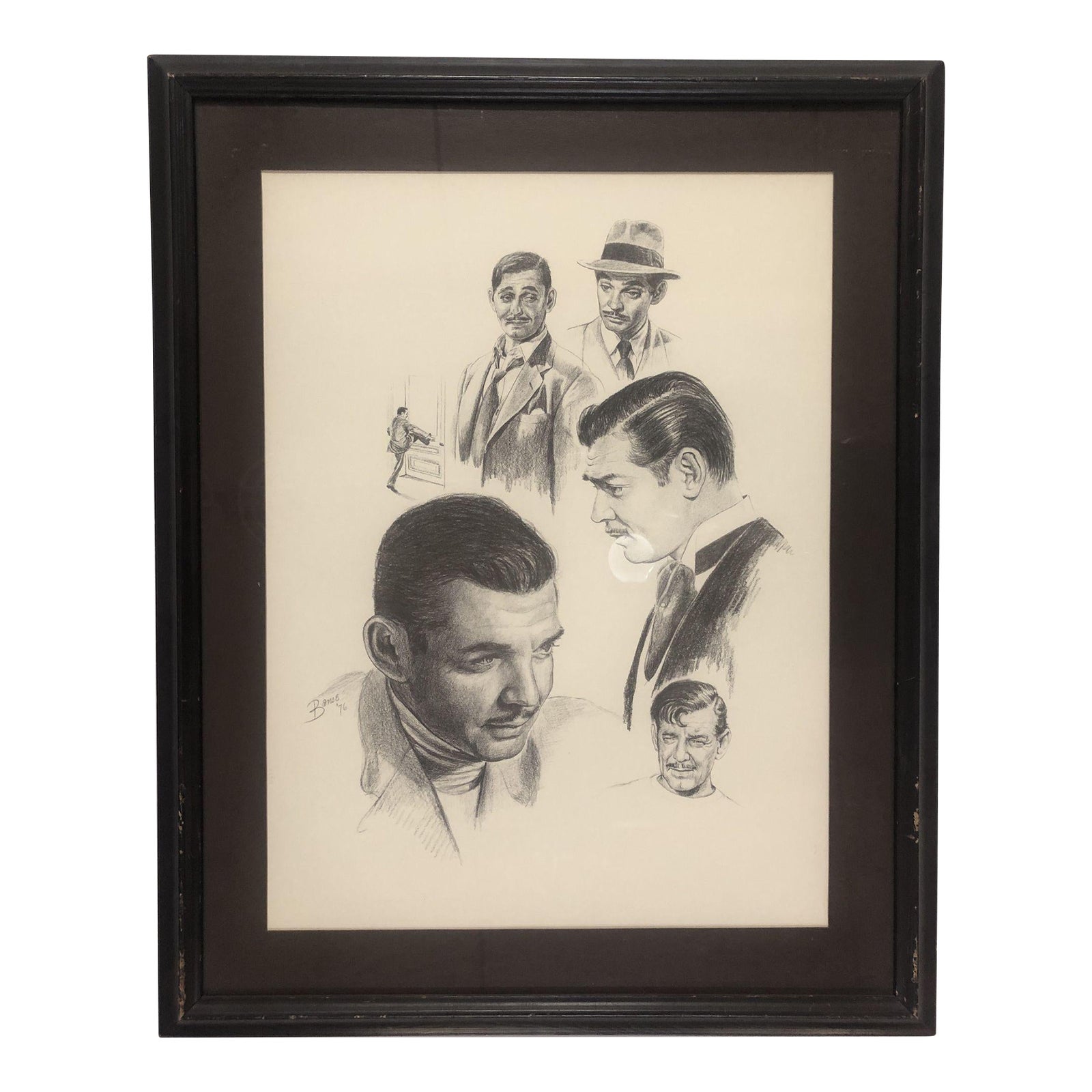 1976 Glen Fortune Banse Portait of Clark Gable Lithograph Print Framed ...