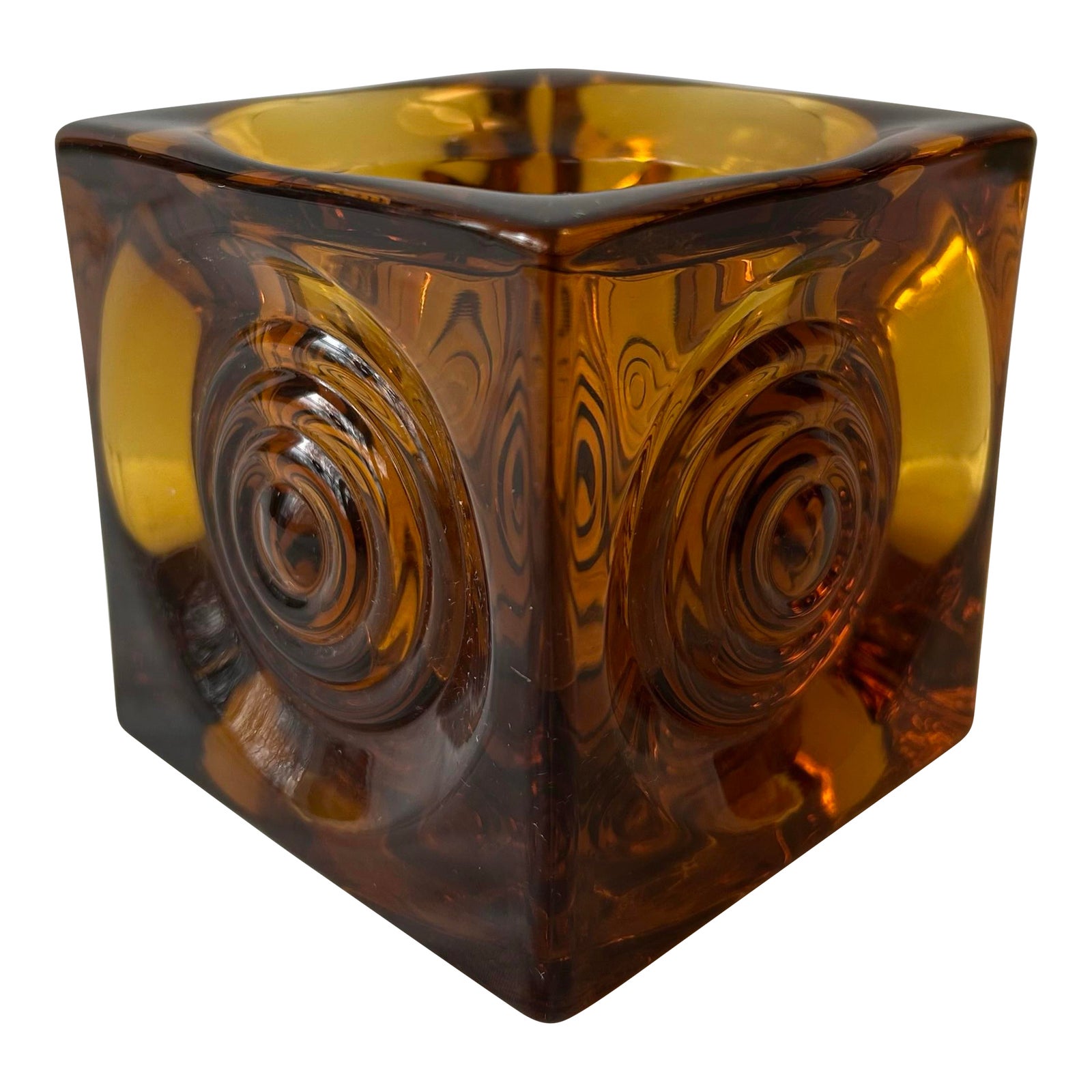 Mid 20th Century Viking Glass Company Amber Glass Bullseye Cube | Chairish