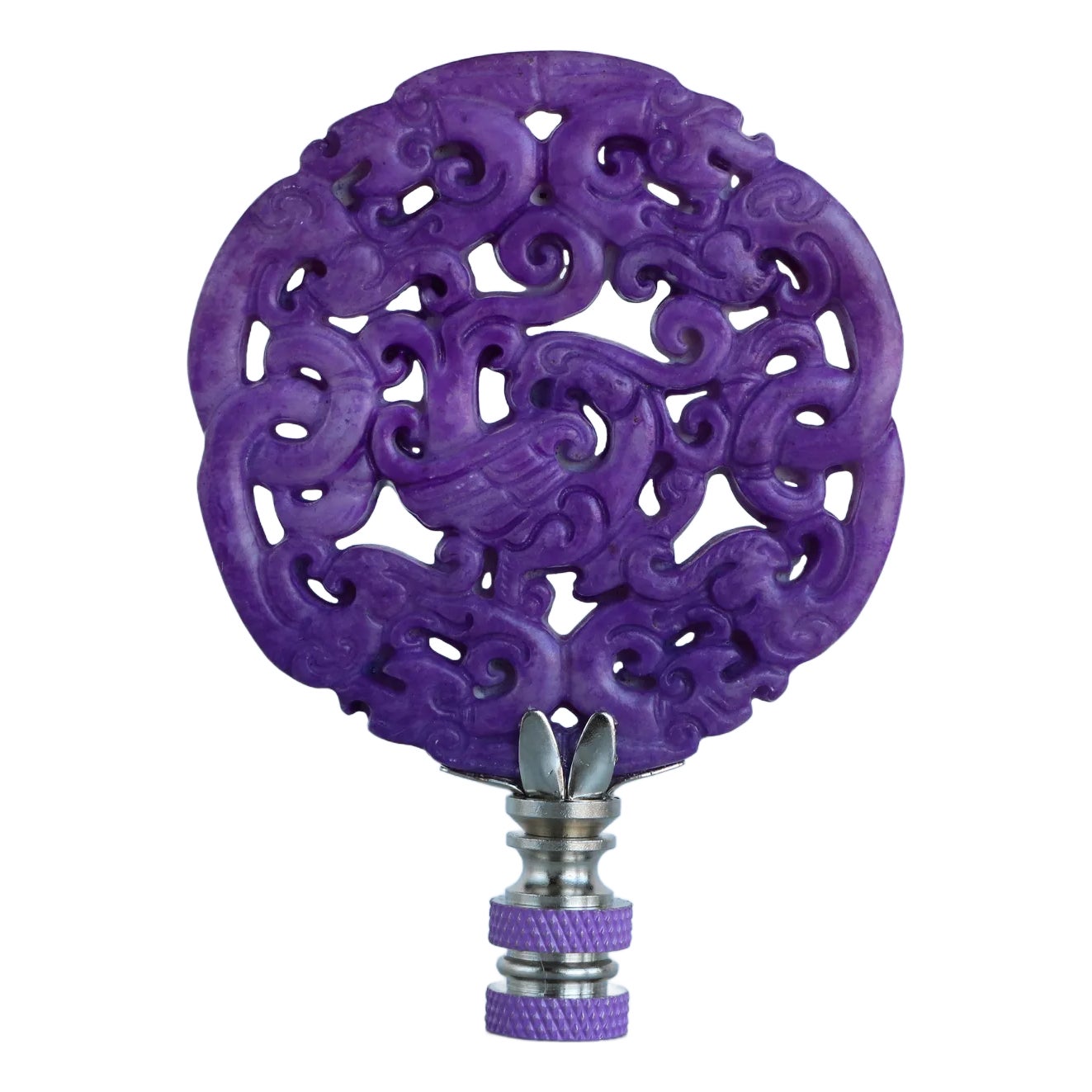 Purple Phoenix Lamp Finial on Chrome Hardware | Chairish