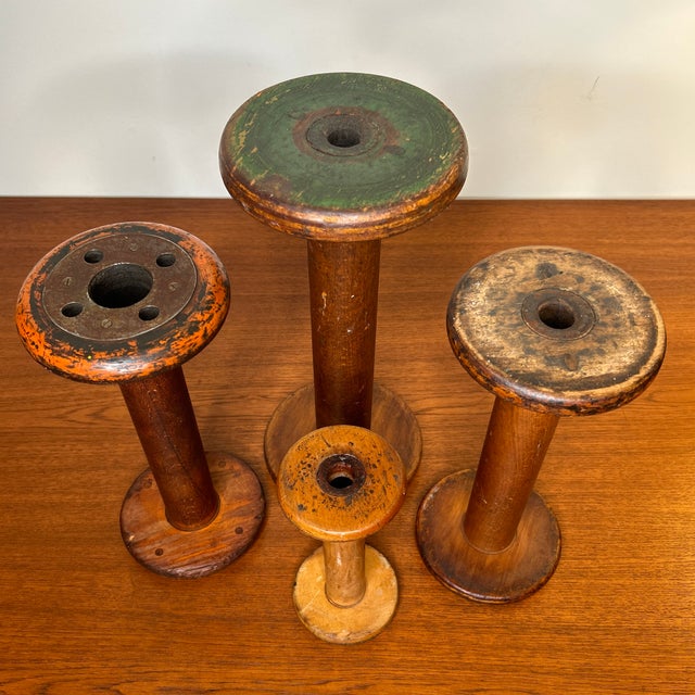 Vintage Antique Wooden Textile Spools, Set of 4 | Chairish