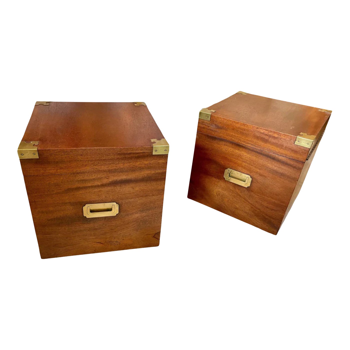 Mid 20th Century Pair of Campaign Style Storage Cubes | Chairish