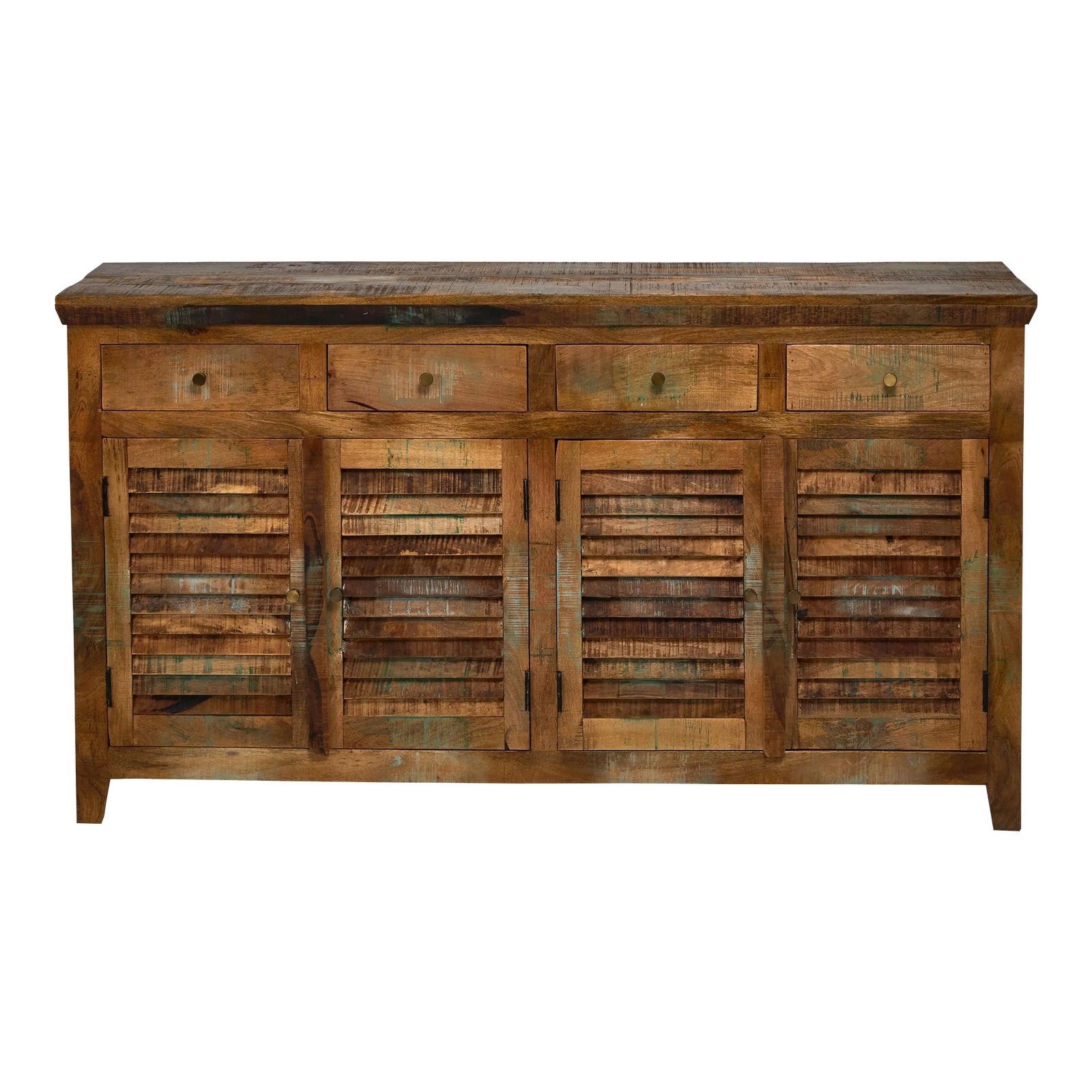 Reclaimed Wood Shutter 4 Drawers Sideboard Cabinet | Chairish