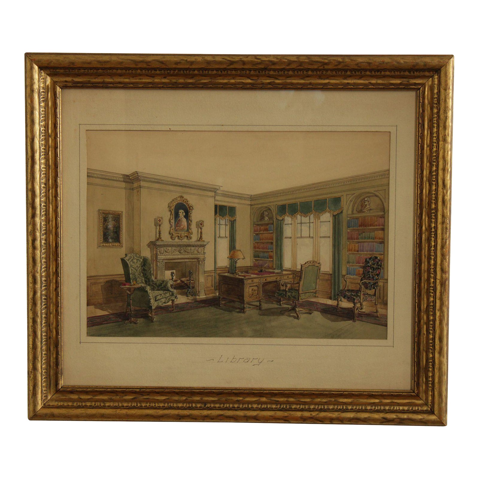John H. Buri Original Watercolor Rendering Of Library | Chairish