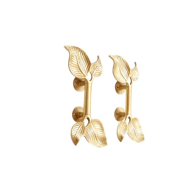 Large Brass Leaf Handles - a Pair | Chairish
