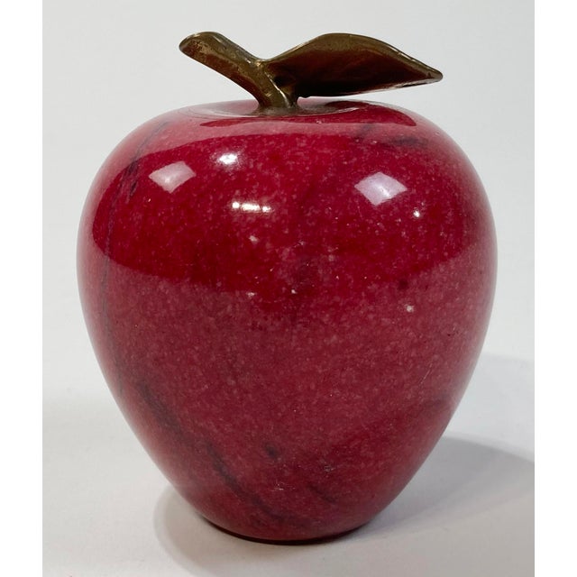 Vintage Red Marble Apple W/ Brass Stem Paper Weight | Chairish