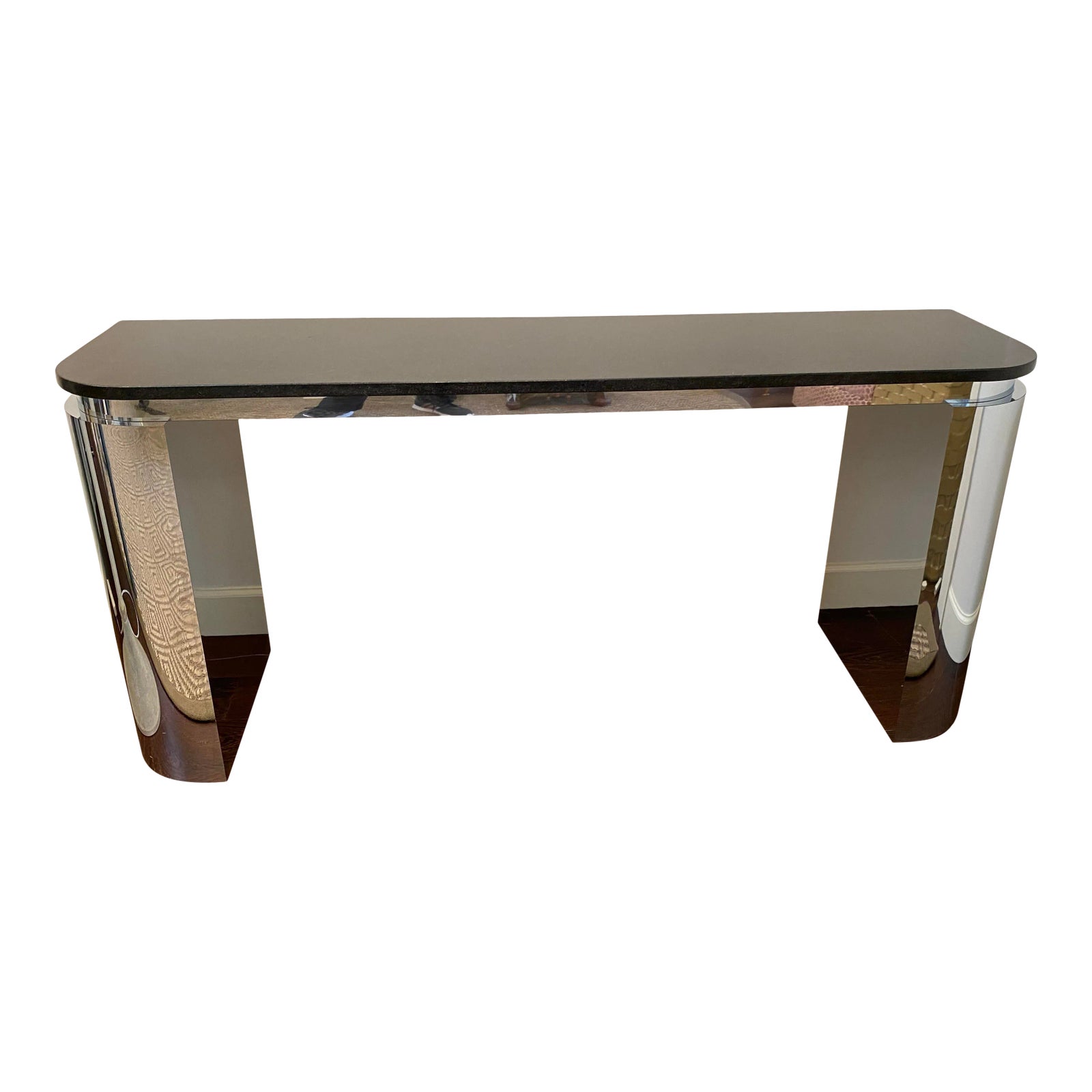 Chrome and Granite Console Table | Chairish