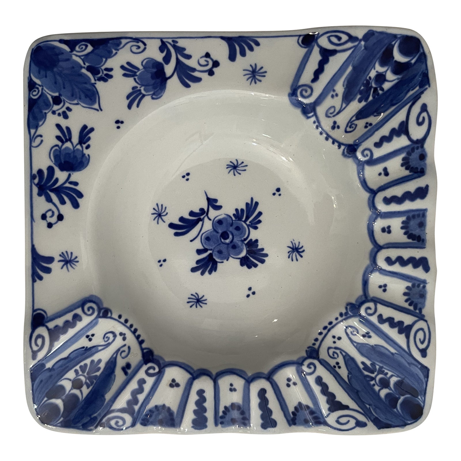 Vintage 1970’s Delft Floral Ashtray or Trinket Dish | Chairish