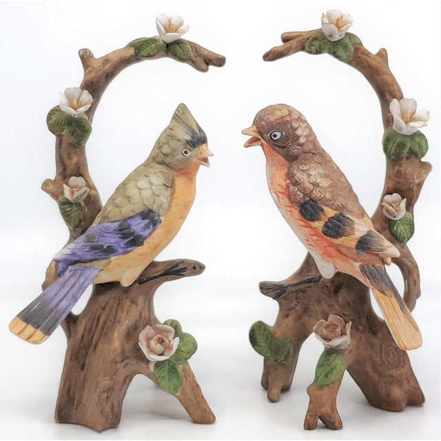 Pair of Vintage Bisque Porcelain Bird Figurines With Branches and ...