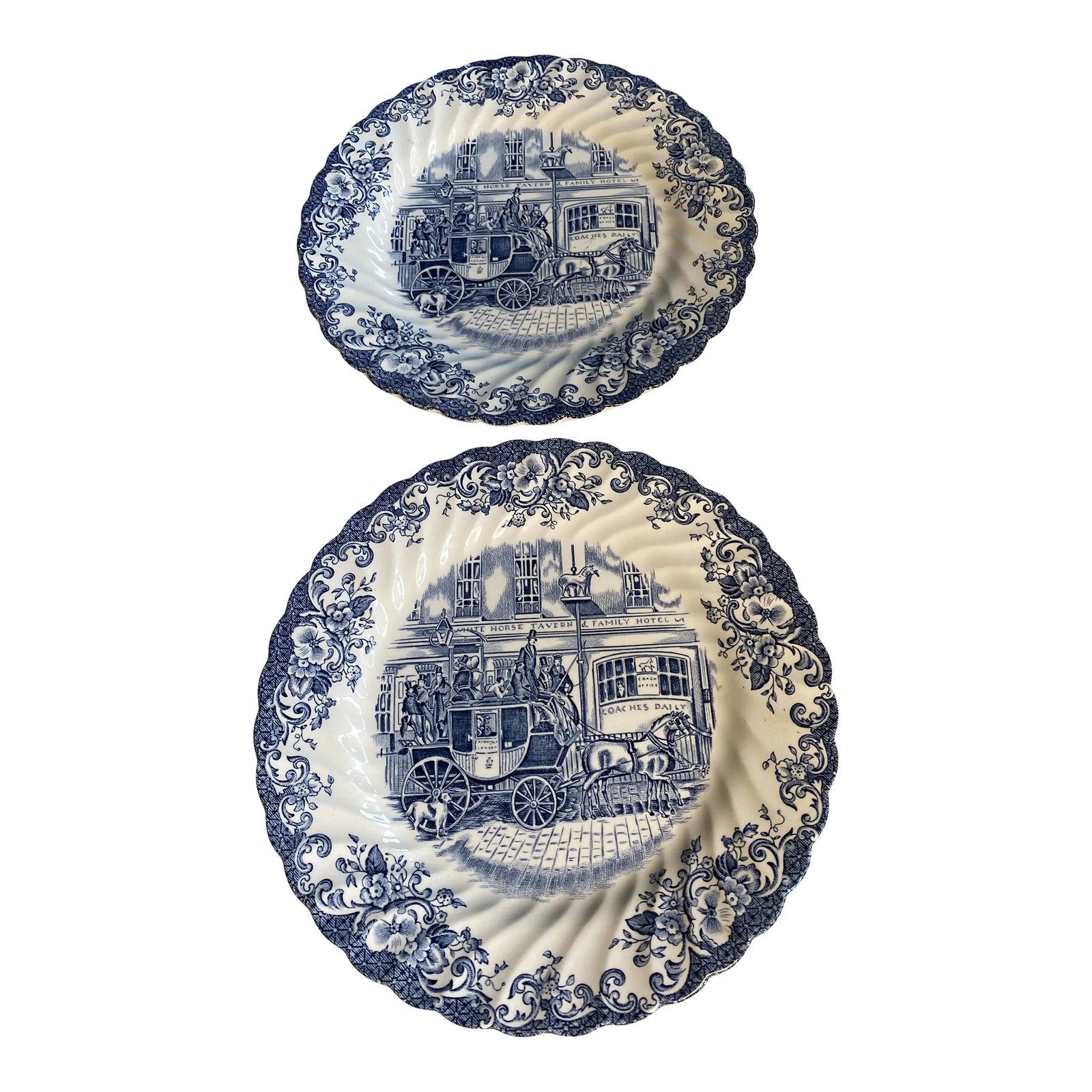 1980s Johnson Brothers Blue Coaching Scenes Salad Plates- Set of 2 ...