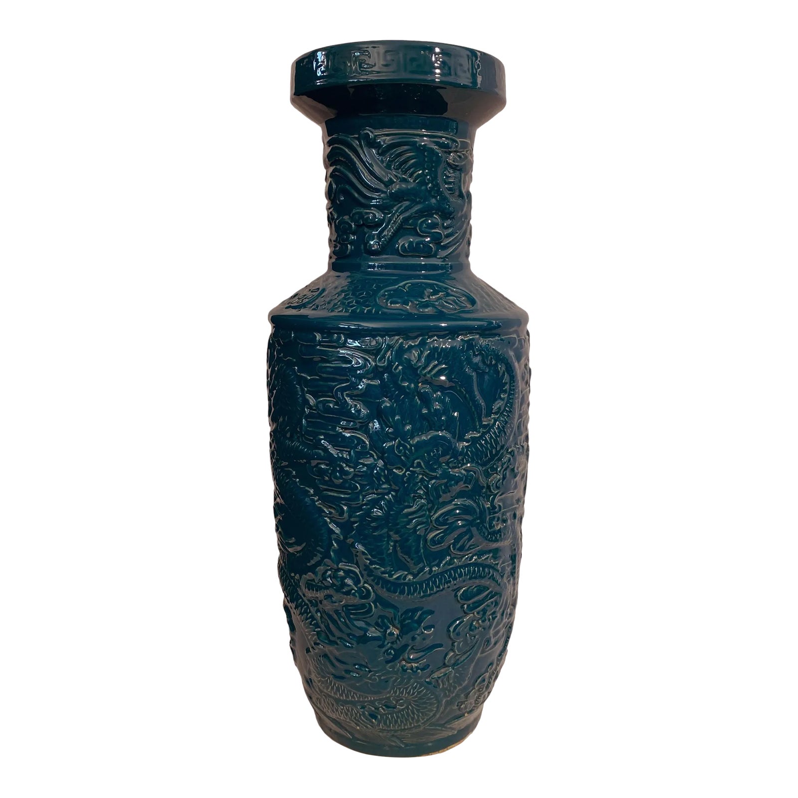 Chinoiserie Large Porcelain Dragon Vase 26" H | Chairish