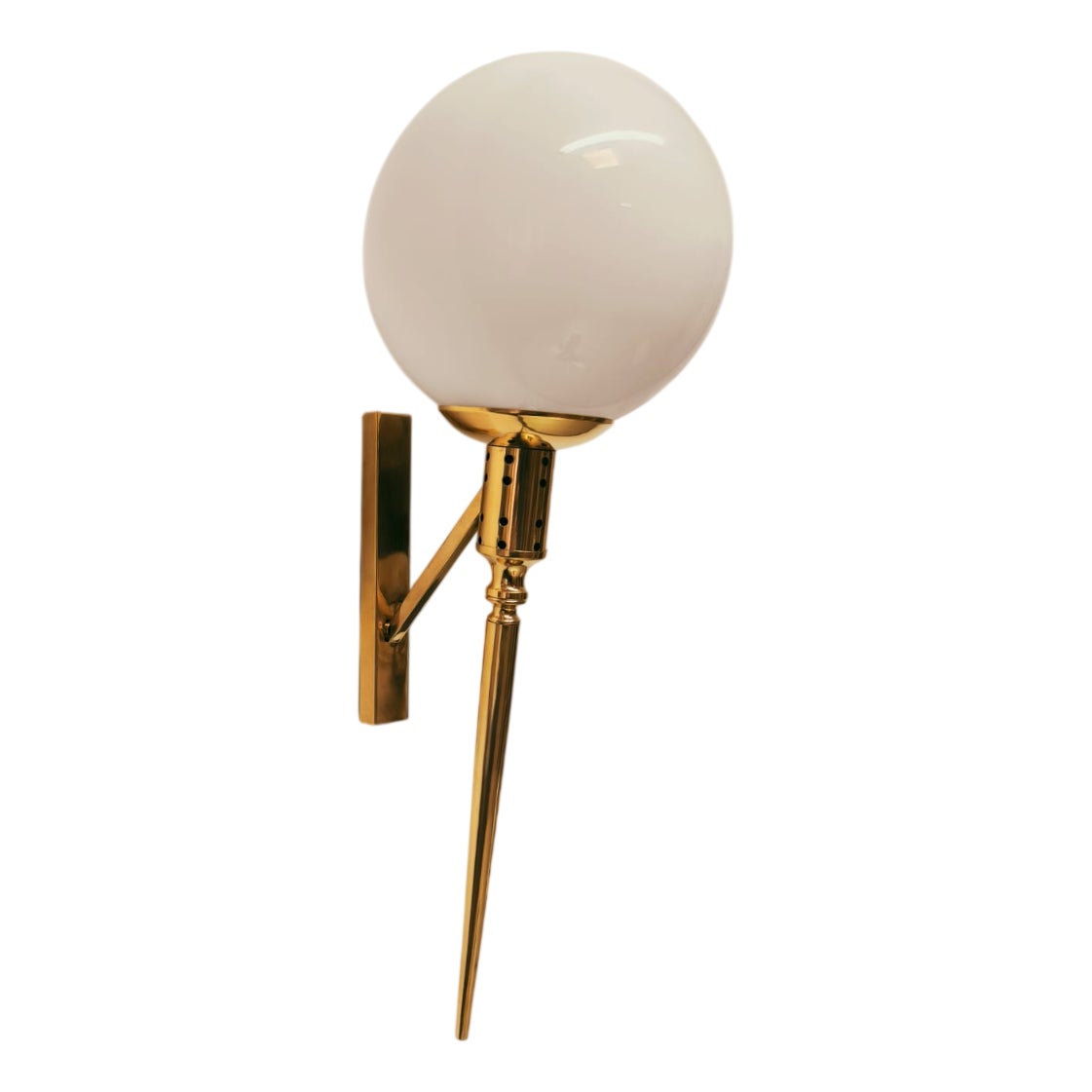 Brass Torch Wall Light with White Glass Sphere, 1950s | Chairish