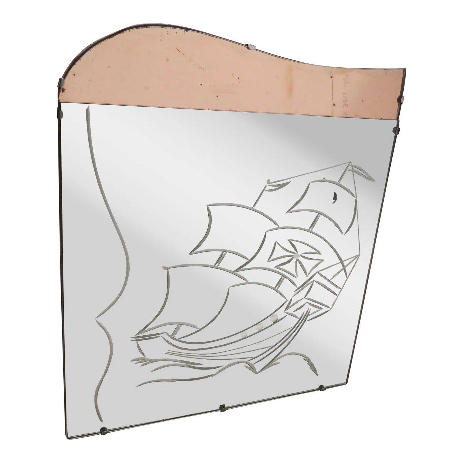 Vintage English Reverse Etched Two Tone Ship Nautical Theme Mirror ...