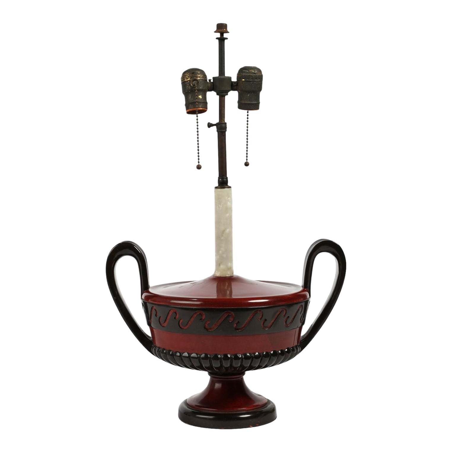 Neoclassical Style Red and Black Painted Greek Urn Table Lamp | Chairish