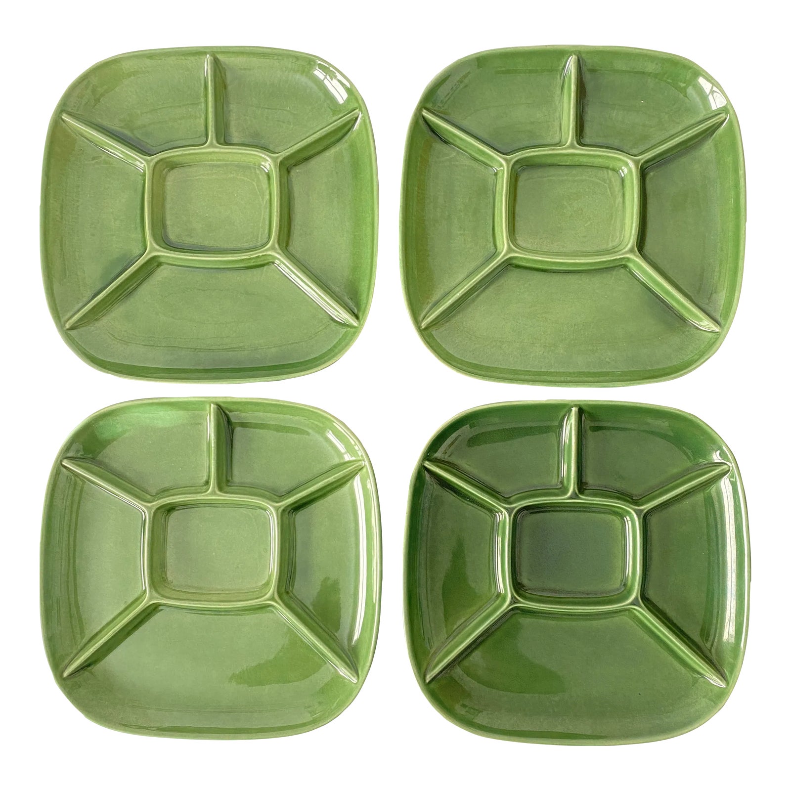 Mid-Century Modern Square Ceramic Dinner Plate With 6-Compartments, Set ...
