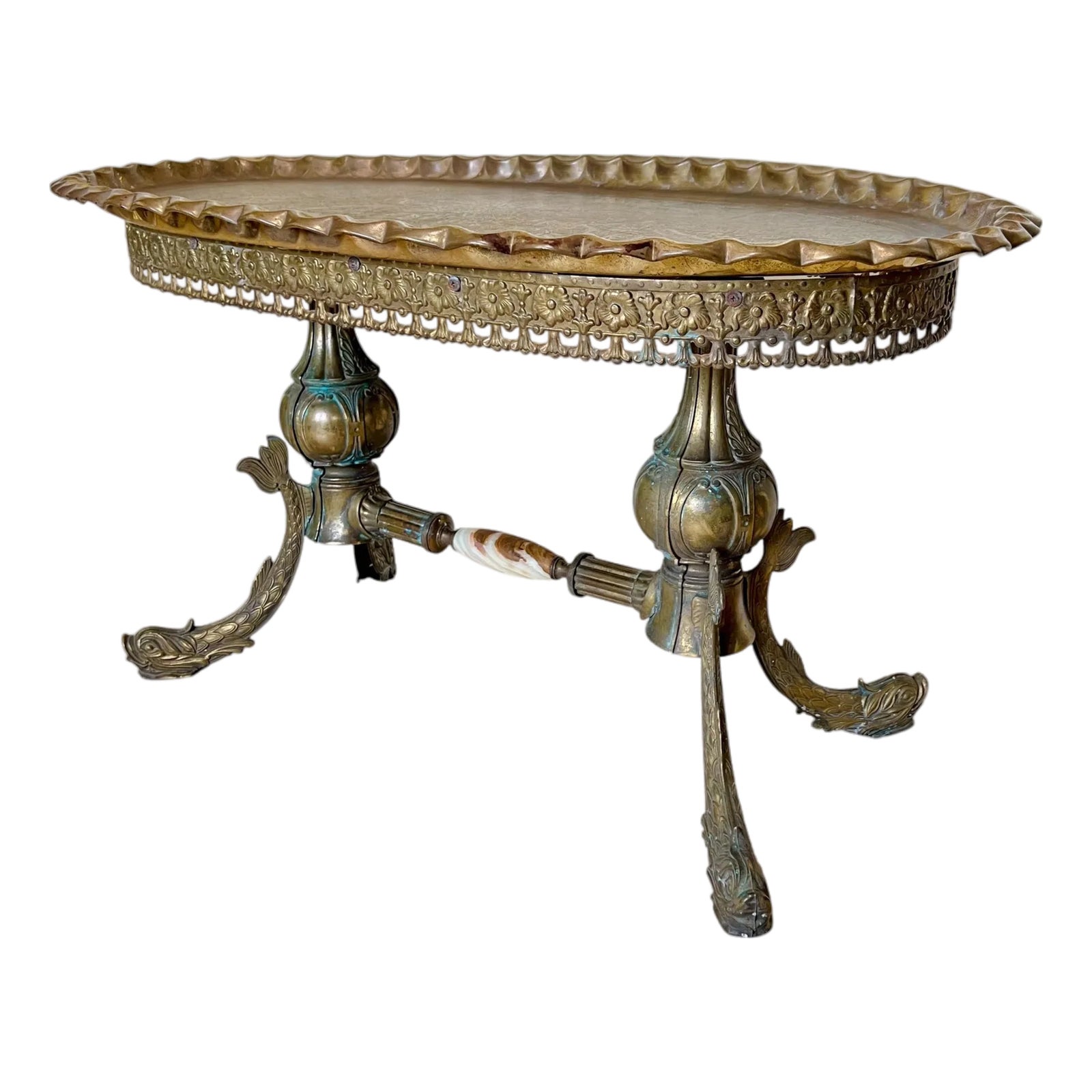Italian Rococo Revival Brass Table Base With Tray Top, 1940s | Chairish