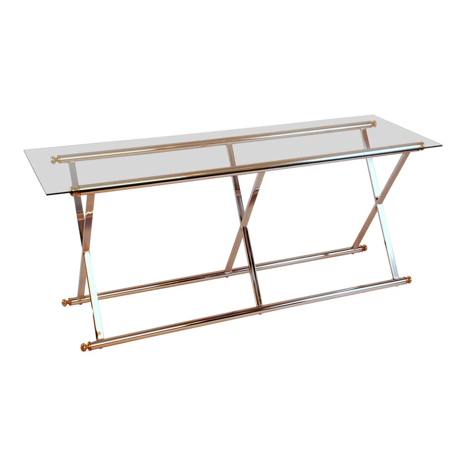 1980s Mid-Century Modern Chrome Console Table With Glass Top | Chairish