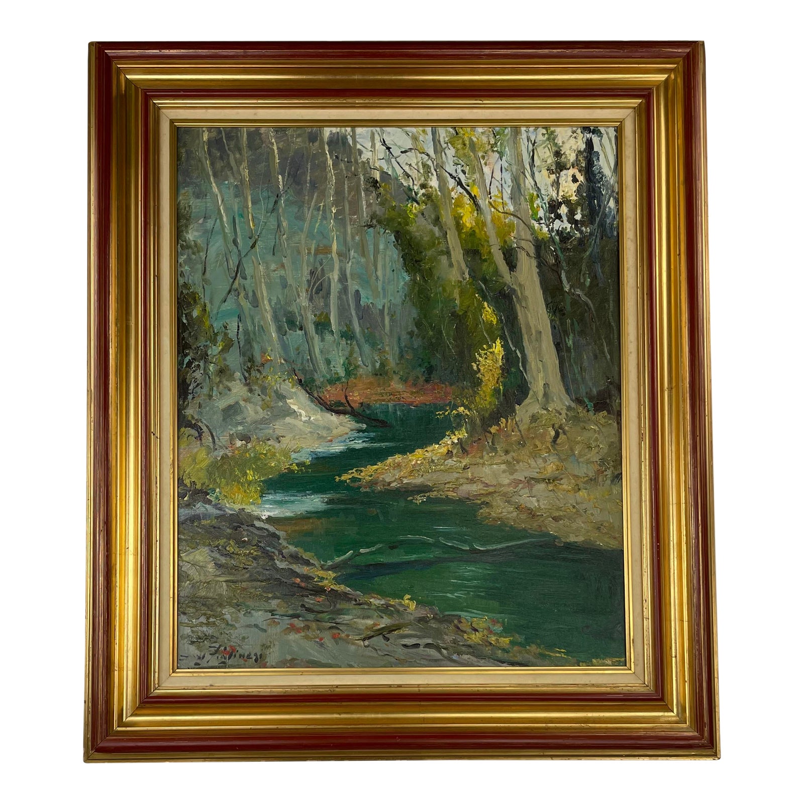 Mid 20th Century Expressionist River Landscape Oil Painting on Canvas ...