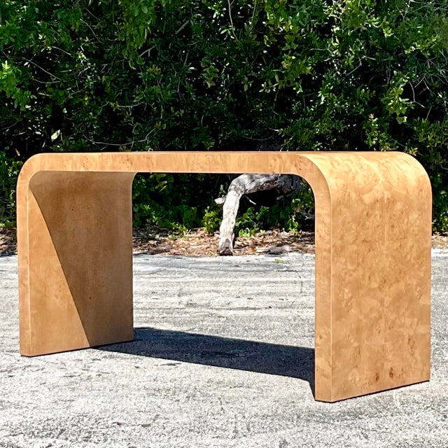 Vintage Boho Burl Wood Waterfall Console Table | Chairish