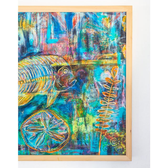 Multimedia and Acrylic Abstract Expressionist Fish Painting | Chairish