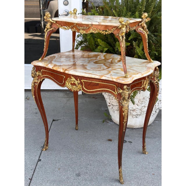 Antique Gilt Bronze Louis XVI Two Tier Tea Table | Chairish