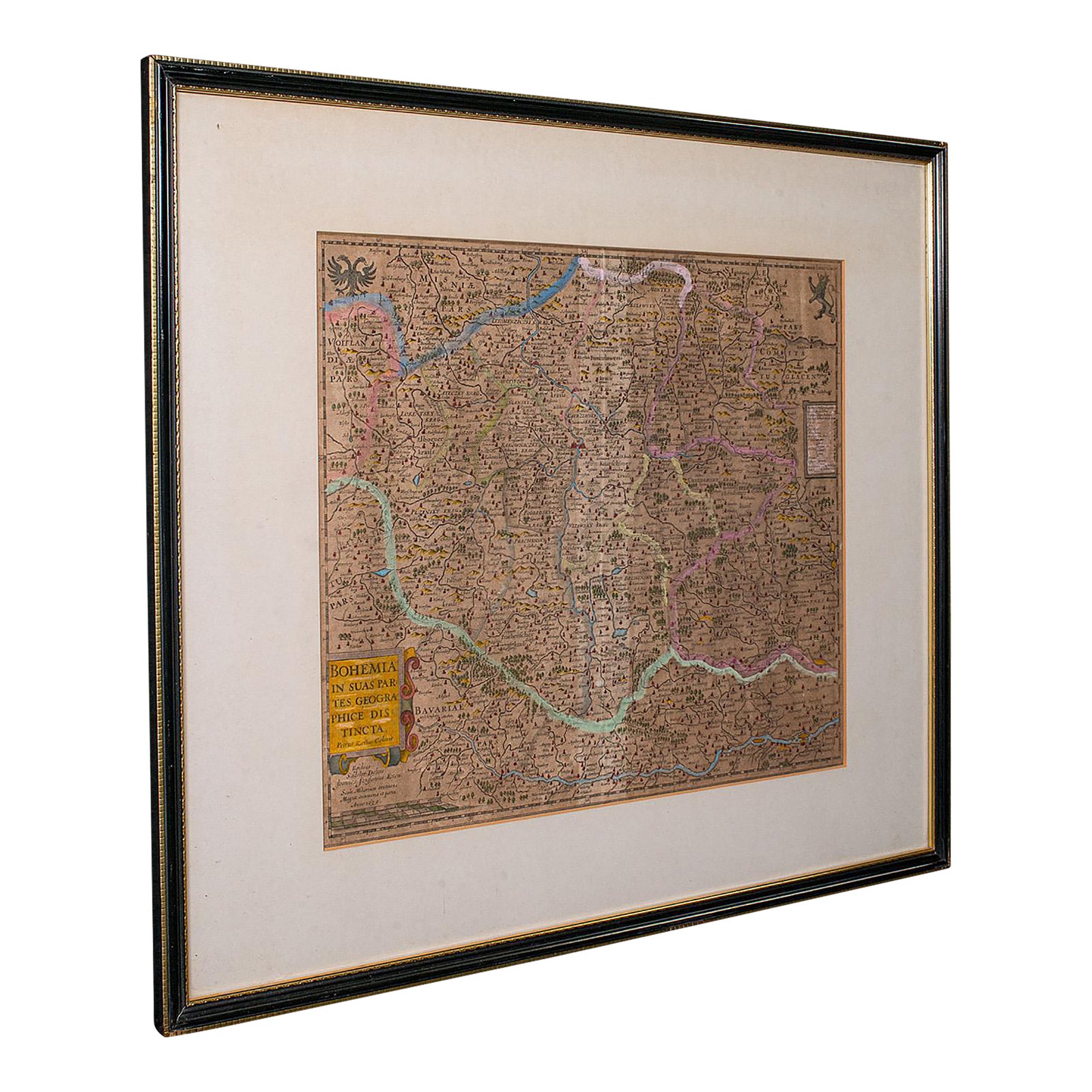 Antique Map of Bohemia, Dutch, Framed Cartography, Johannes Janssonius ...