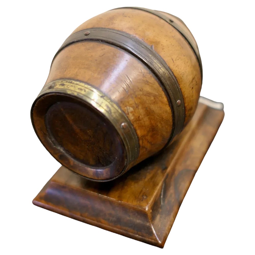 Antique Treen String Barrel with Brass, 1880 | Chairish