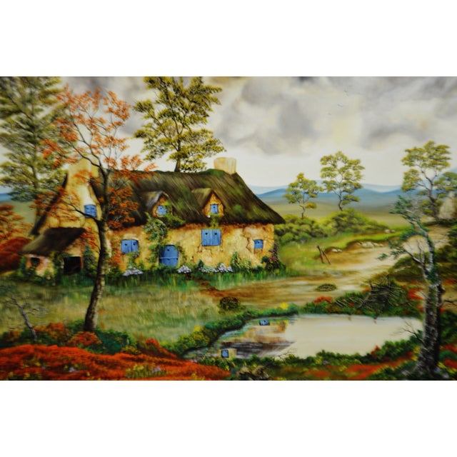 Vintage French Artist M. Frigoli Cottage by the Water Oil on Canvas ...