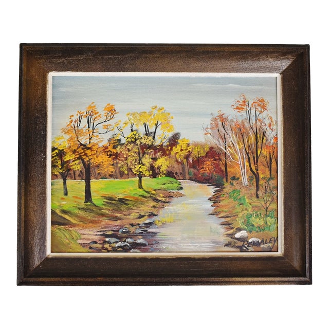 Vintage Framed Landscape Oil Painting on Board Signed Remaley | Chairish