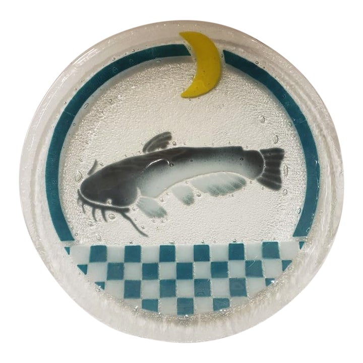 Peggy Karr Fused Glass Fish and Moon Platter, 21st Century | Chairish