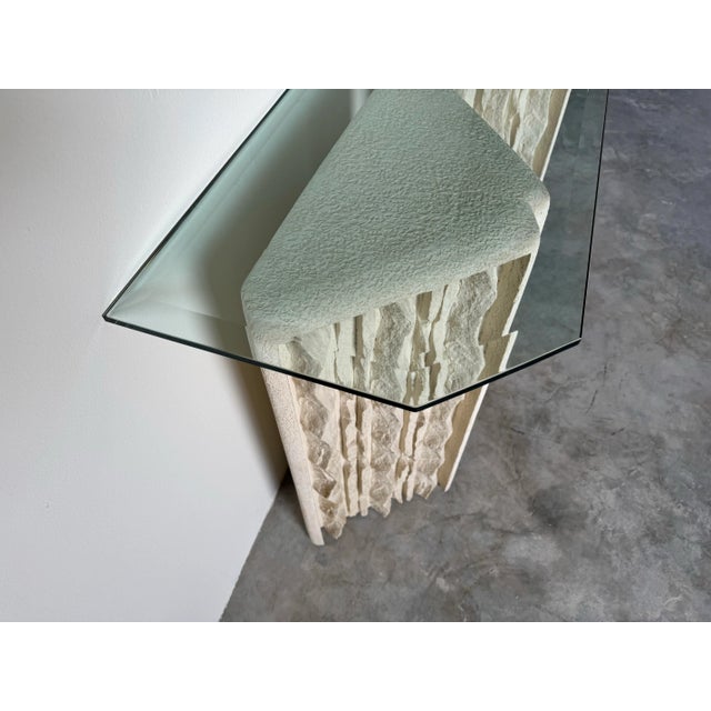 1980's Postmodern Sculptural Cast Plaster Console Table W/ Glass Top ...