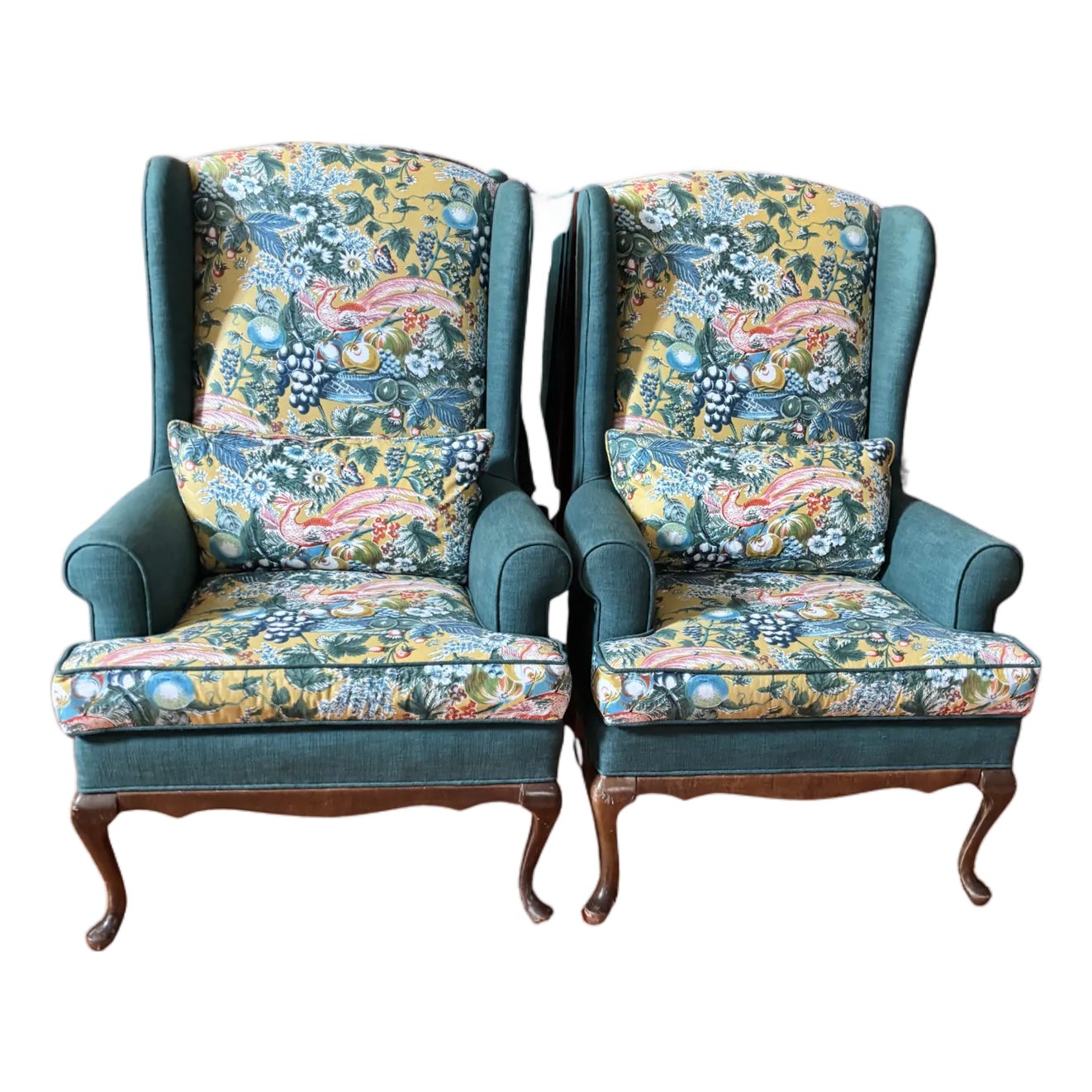 Pair of Vintage Reupholstered Wing Chairs | Chairish