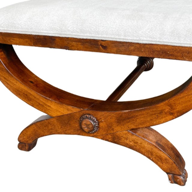 Chippendale Mahogany Upholstered Curule Bench With Paw Feet | Chairish