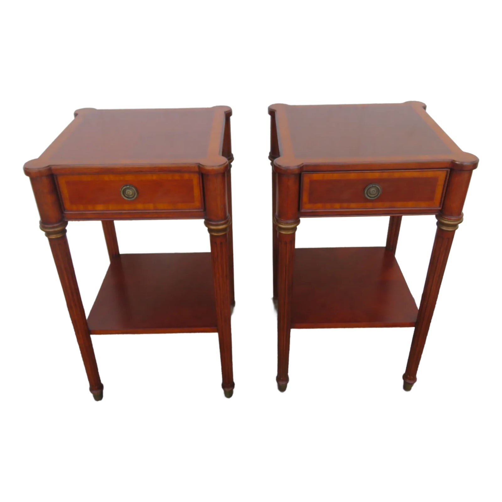 Ethan Allen Tall Inlay Nightstands End Side Bedside Tables a Pair 5877 ...