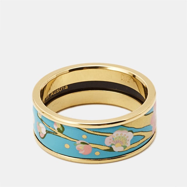 Frey Wille Fire Enamel Gold Tone Ring Size 8.5 | Chairish