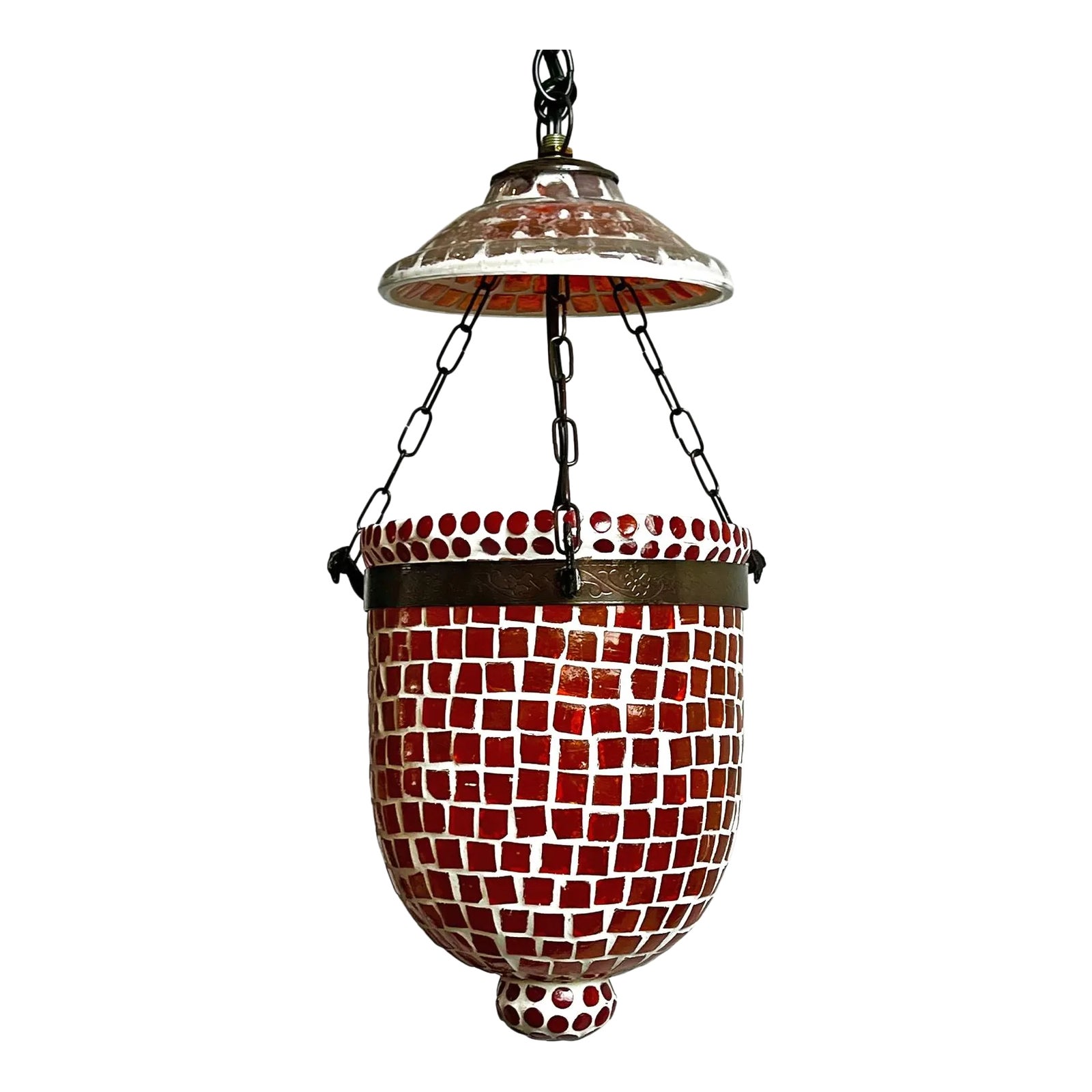 Small Orange Mosaic Bucket Pendant Light | Chairish