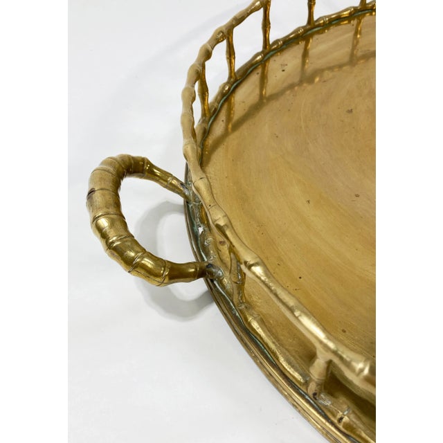 Vintage Grand Brass Faux Bamboo Gallery Tray | Chairish