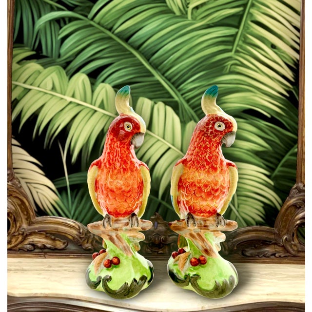 Vintage Oriental Pair Ceramic Parrot Tropical Style Bird Figurine ...