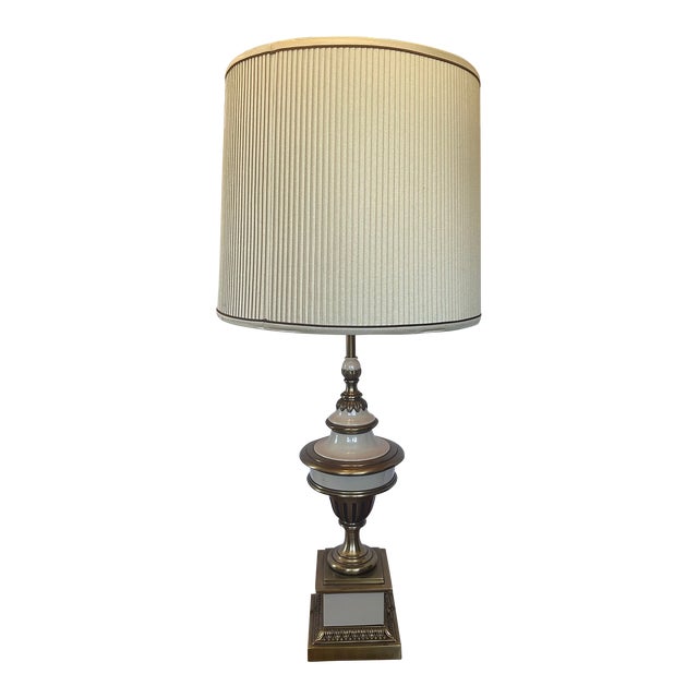 Vintage Stiffel Beige Enameled Brass Table Console Lamp With Original ...