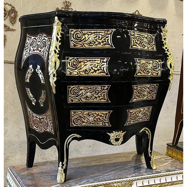 French Louis XVI Style Black and Gold Commode With 4 Drawers | Chairish