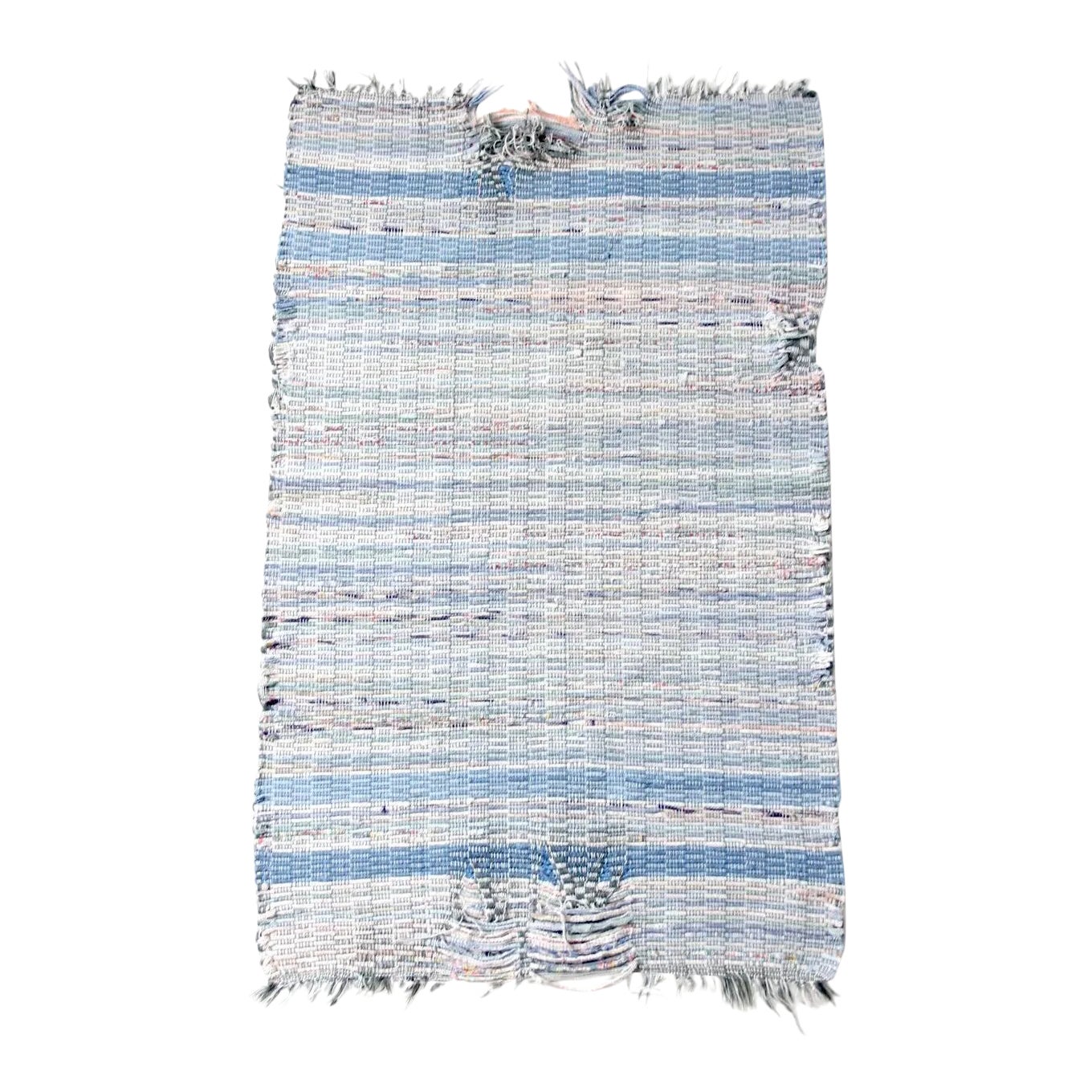 Early 20th Century Vintage Blue Farmhouse Rag Rug | Chairish